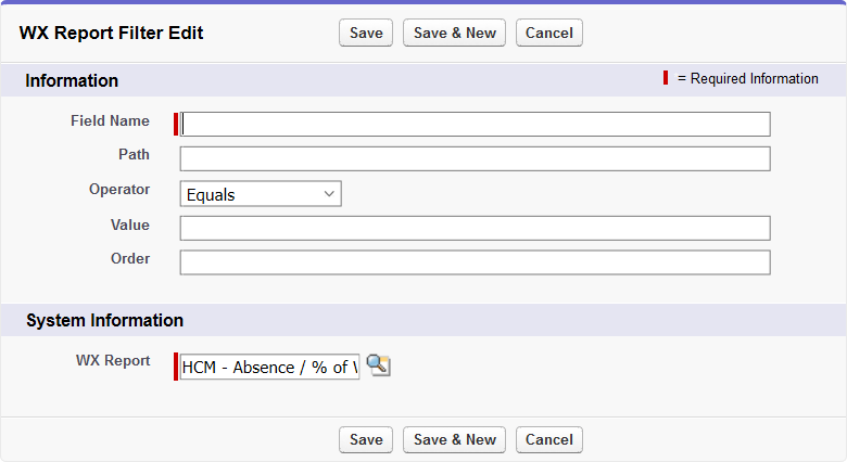 Defining WX Report Filters