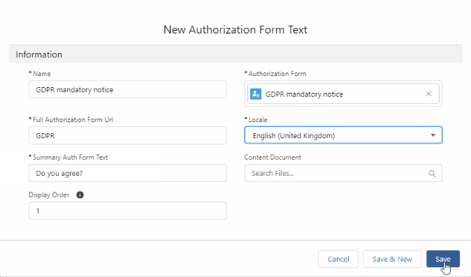 Create authorization form records
