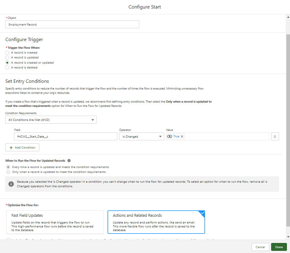 Example: Update the Hire Date field with Employment Start Date