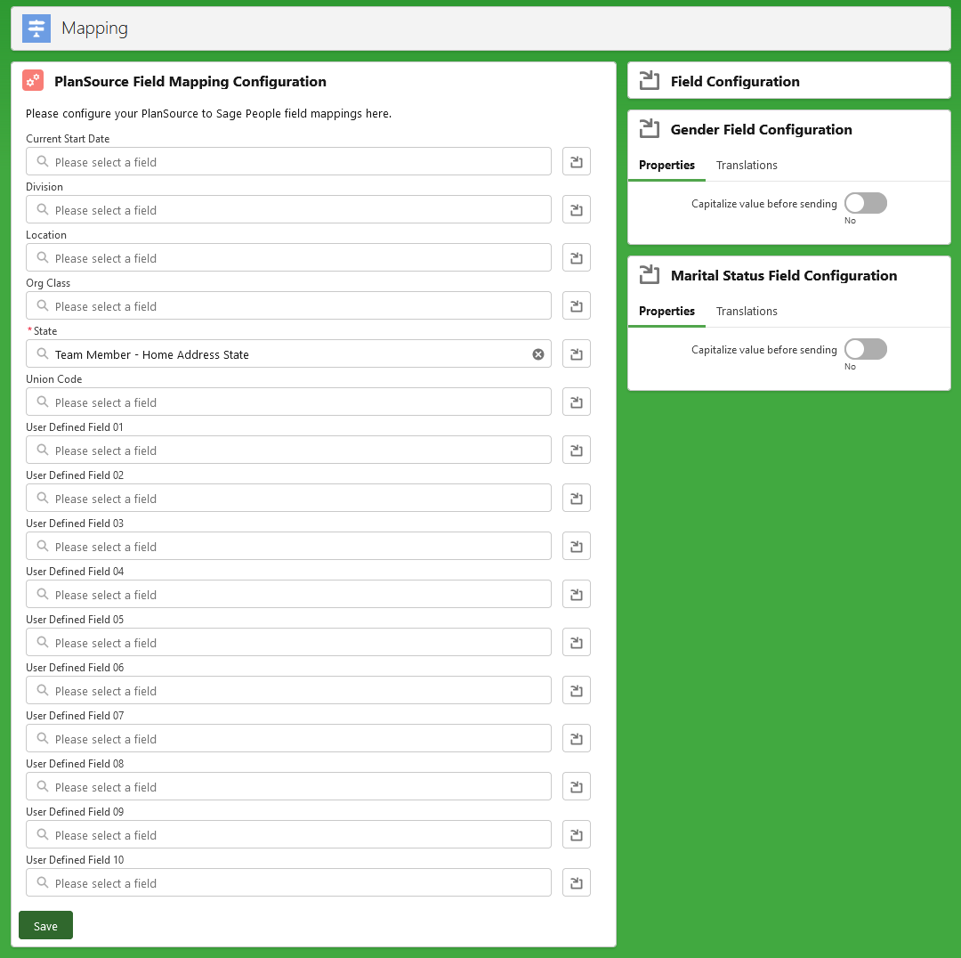 Mapping data between Sage People and PlanSource
